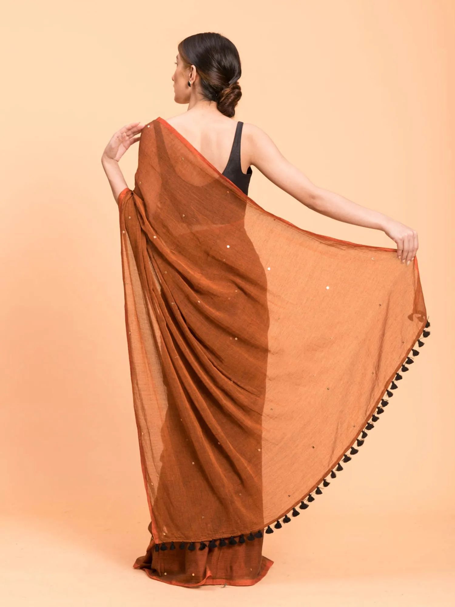 Rust Brown Embellished Pure Cotton Saree without Blouse - SutiSaree